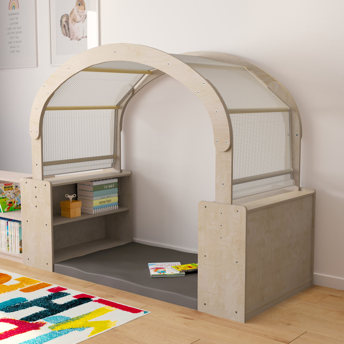 Bright Beginnings Commercial Grade Quiet Corner Reading Nook with Two Storage Shelf Units and ...